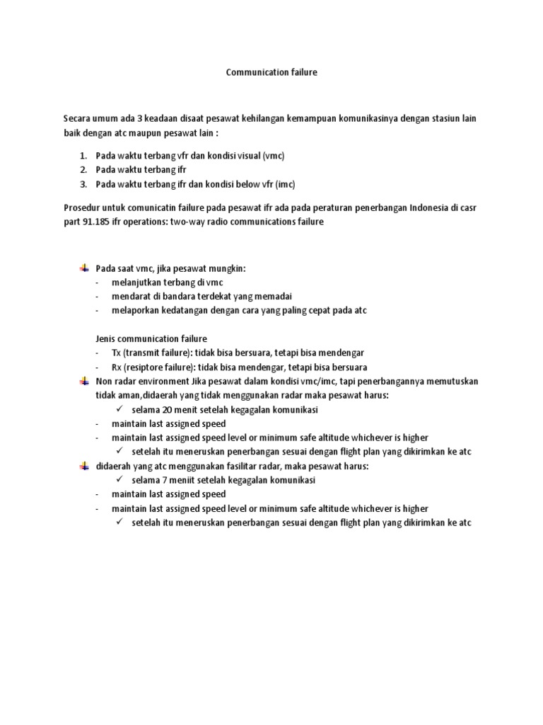Communication Failure | PDF | Aturan Penerbangan Instrumen | Aturan Penerbangan Visual