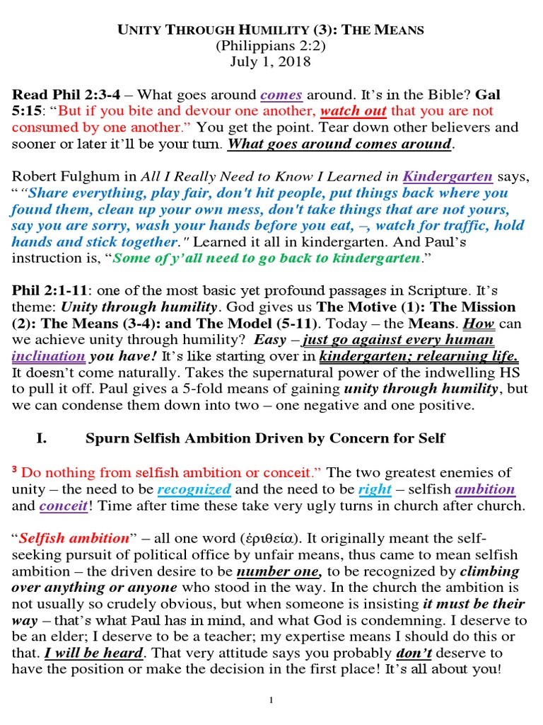 Phil 02-03-04 Unity Through Humility (3) - The Means | PDF | Humility ...