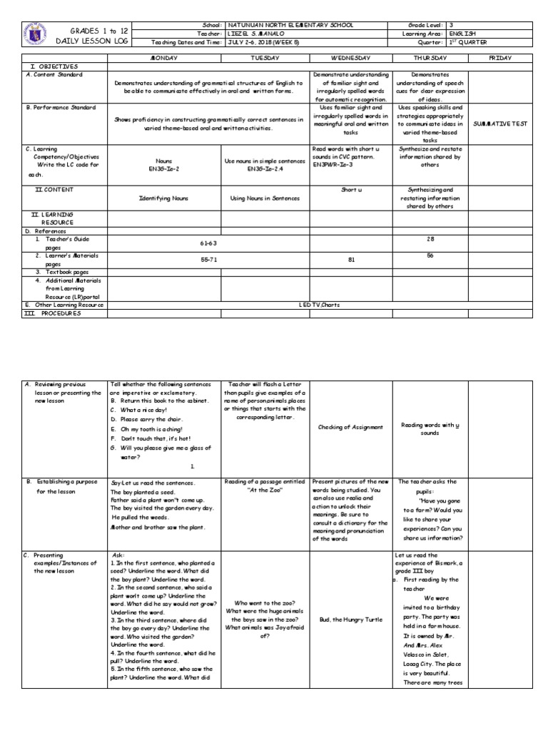 DLL - English 3 - Q1 - W5 | PDF | English Language | Learning