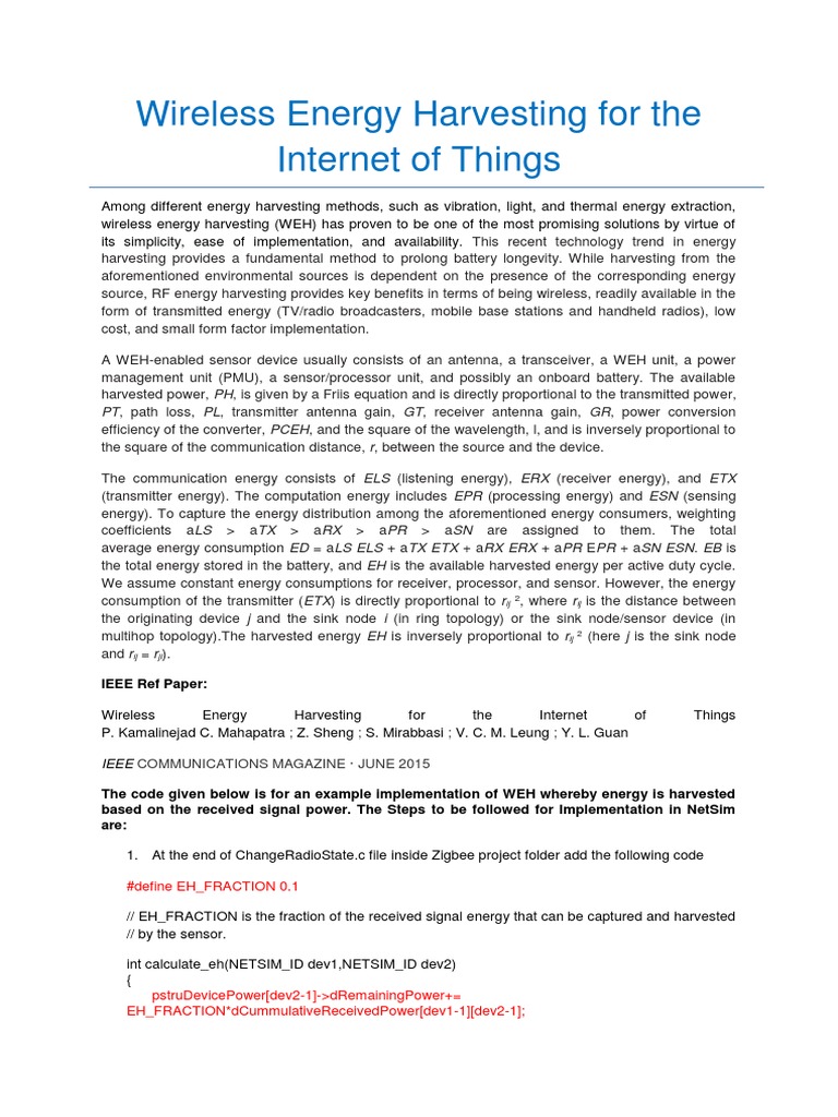 Wireless Energy Harvesting For IOT | PDF | Energy Harvesting | Radio