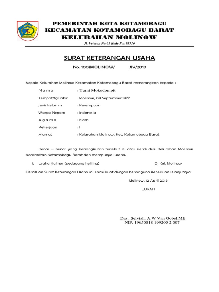 Contoh Surat Keterangan Usaha | PDF