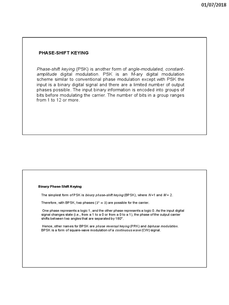 Lecture 4 Phase-Shift Keying PDF | PDF | Modulation | Electrical ...