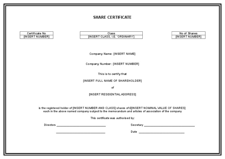 Share Certificate Template Format | PDF