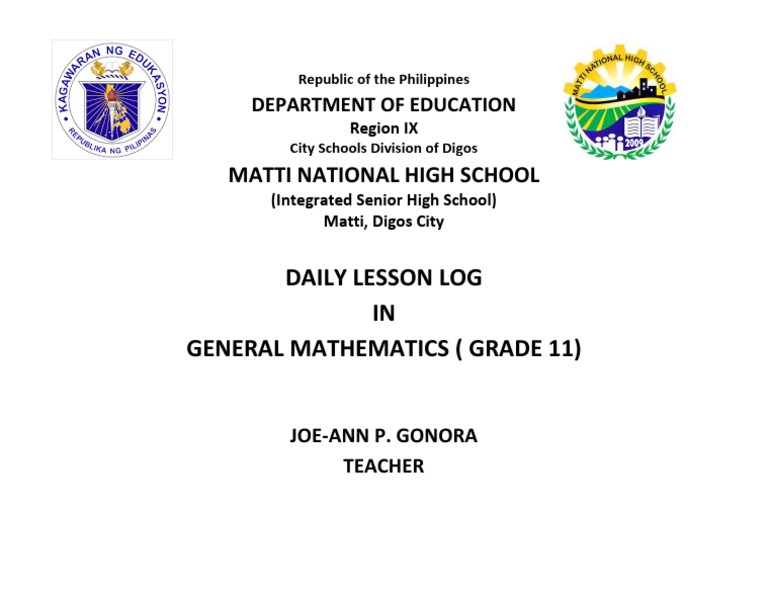Daily Lesson Log IN General Mathematics (Grade 11) : Matti National ...