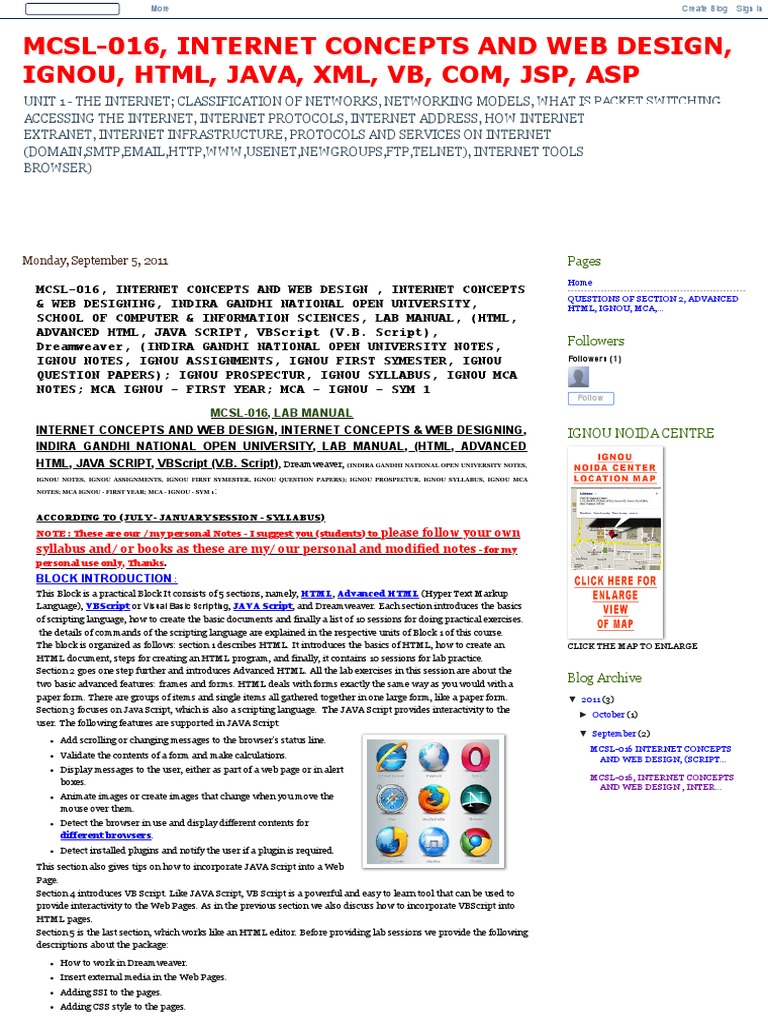 Mcsl-016, Internet Concepts and Web Design, Ignou, HTML, Java, XML, VB, Com, JSP, Asp | Download ...