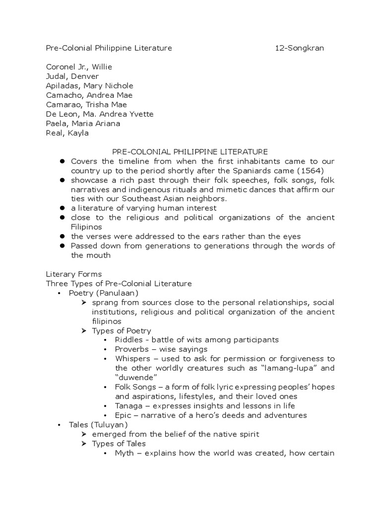 Pre Colonial Literature | PDF | Narrative | Philippines