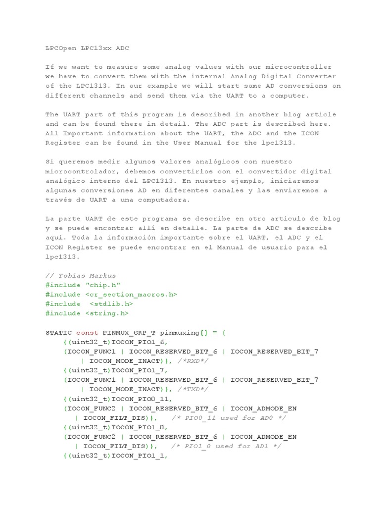 LPC1313: ADC y UART en Microcontroladores | PDF | Conversor analógico a digital | Datos de ...