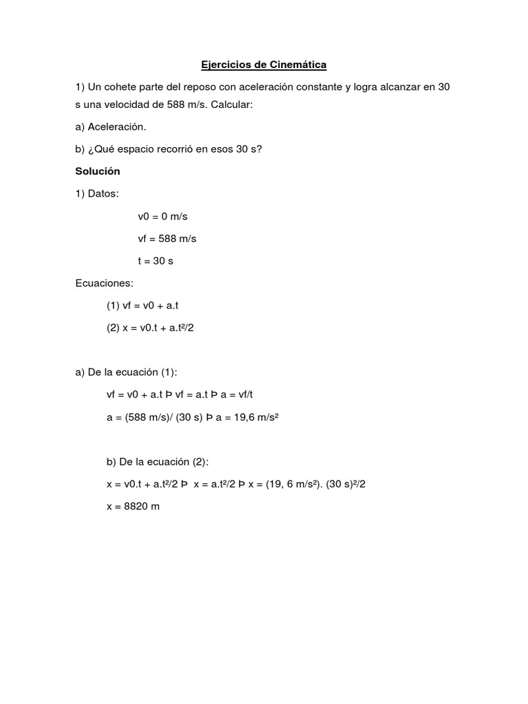 Ejercicios de Cinemática - MRU - MRUV | PDF | Cinemática | Velocidad