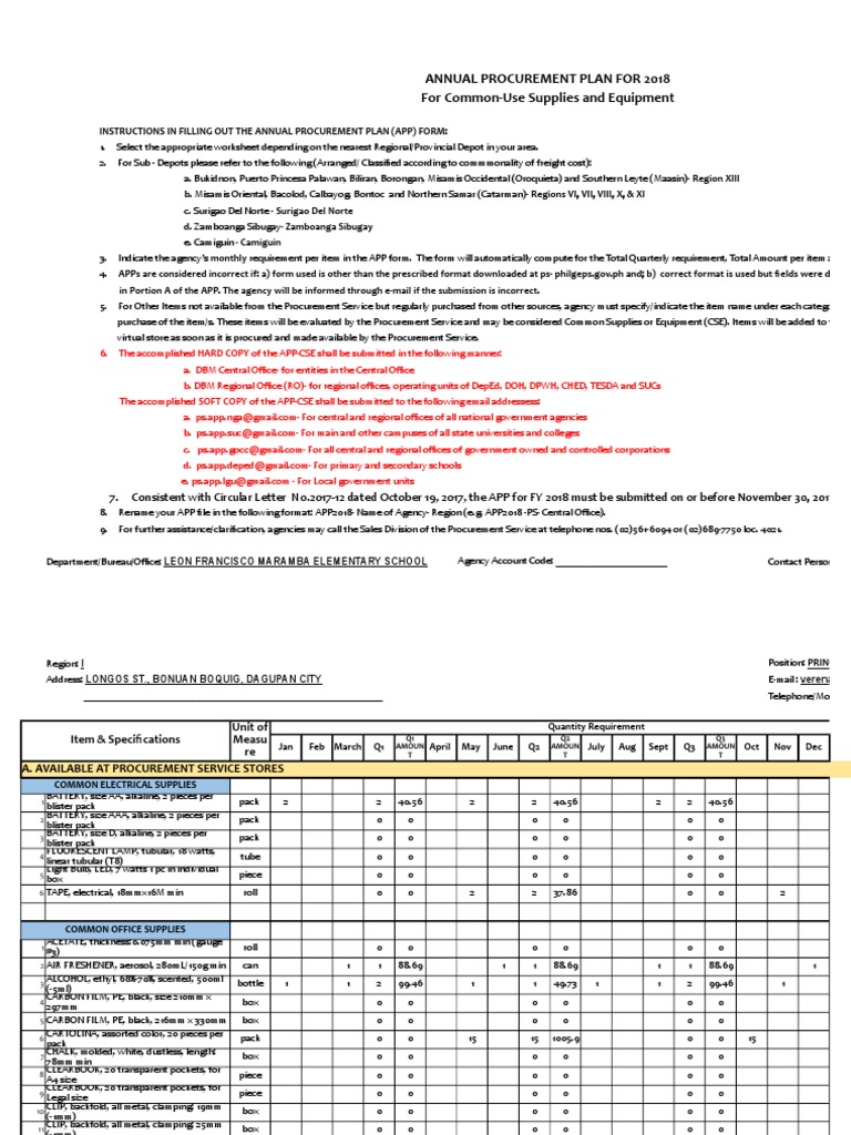Annual Procurement Plan for Common Supplies | PDF | Printer (Computing) | Usb