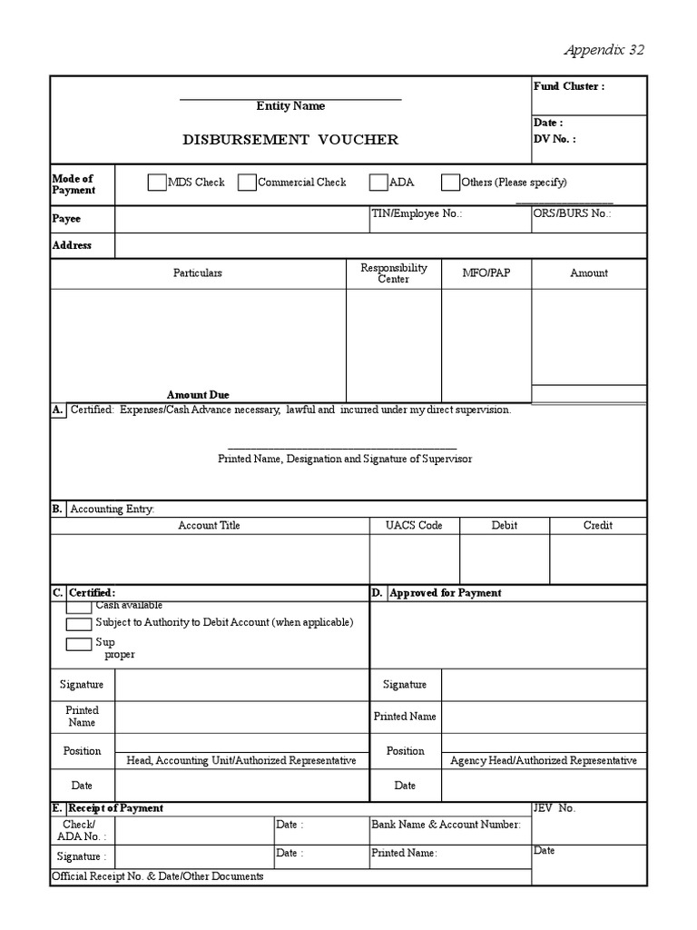 Disbursement Voucher Template | PDF | Cheque | Payments