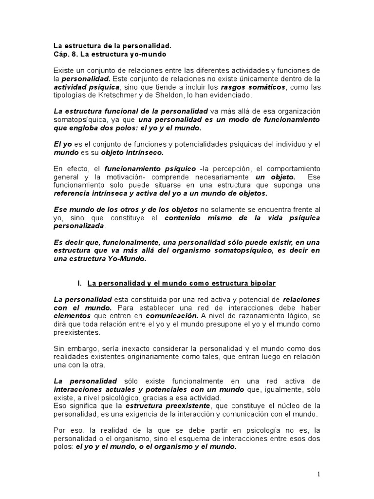 Nuttin Estructura De La Personalidad Pdf Psique Psicología