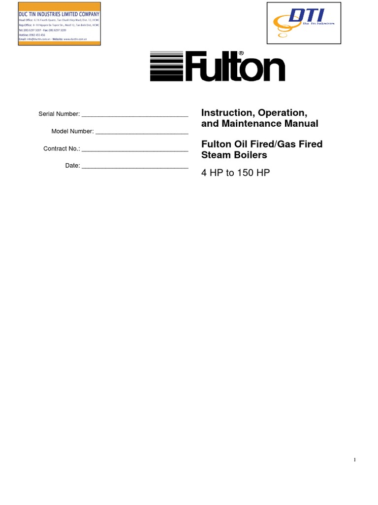 Instruction, Operation, and Maintenance Manual Fulton Oil Fired/Gas ...