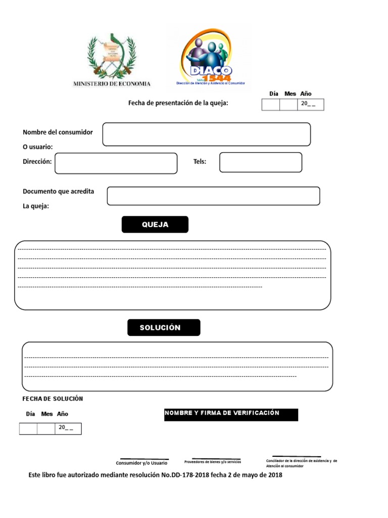 Formulario Libro de Quejas DIACO | PDF | Negocios | Finanzas y dinero
