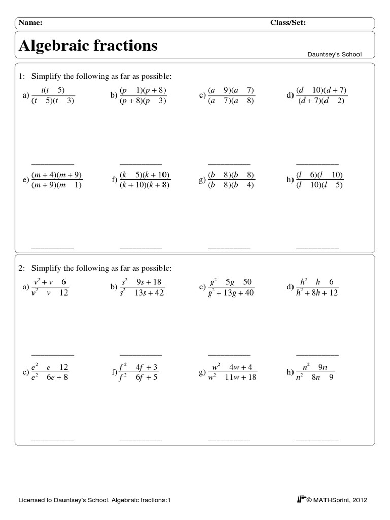 A Algebraic Fractions | PDF