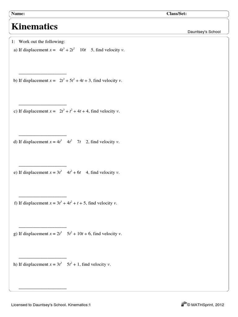A Differentiation Kinematics | PDF | Velocity | Displacement (Vector)