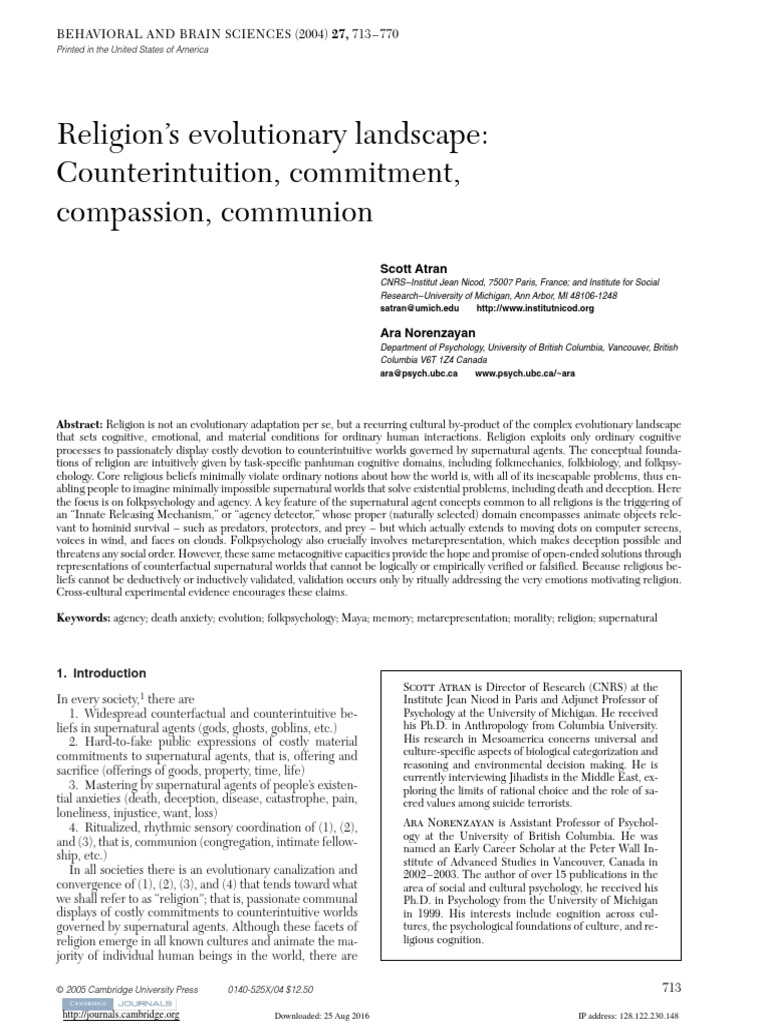 Religion's Evolutionary Landscape: Counterintuition, Commitment ...
