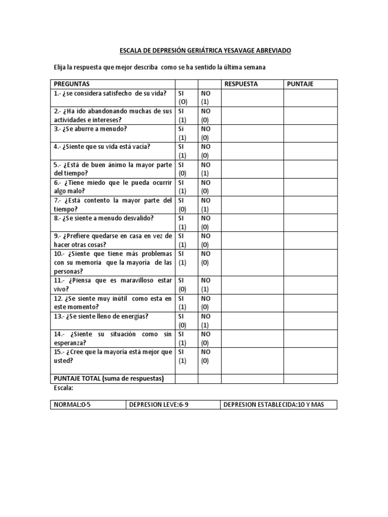Escala de Depresión Geriátrica Yesavage Abreviado