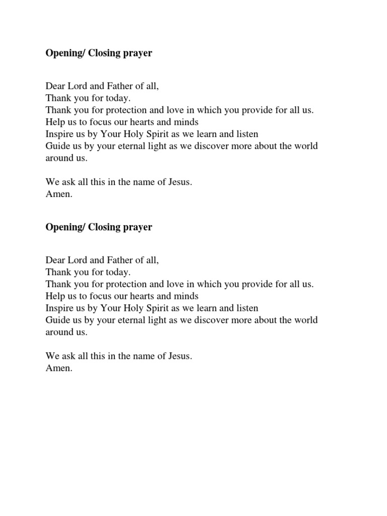 Opening Closing Prayer | PDF