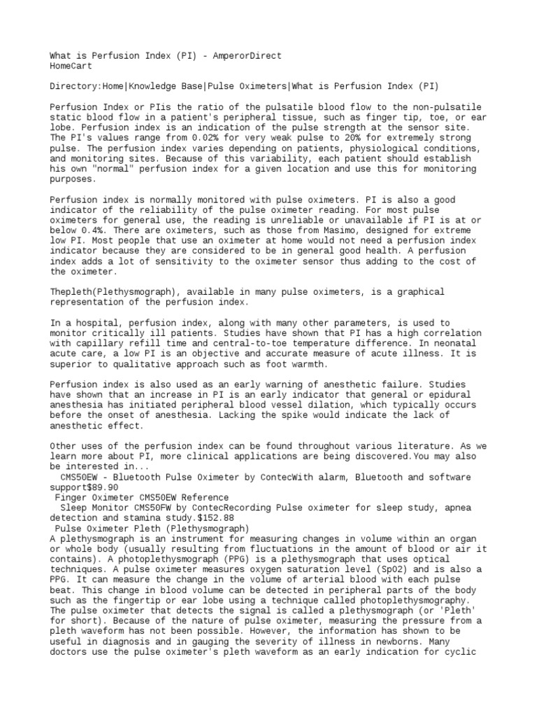 What Is Perfusion Index (PI) - AmperorDirect | PDF | Pulse ...