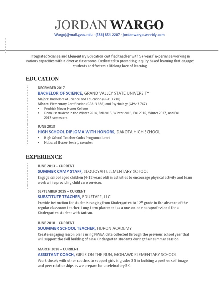 Jordan Wargo: Teacher Biodata Summary | PDF | Schools | Teachers