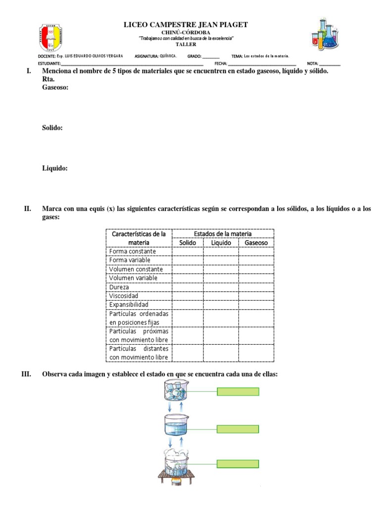 Taller sobre los Estados de la Materia | PDF