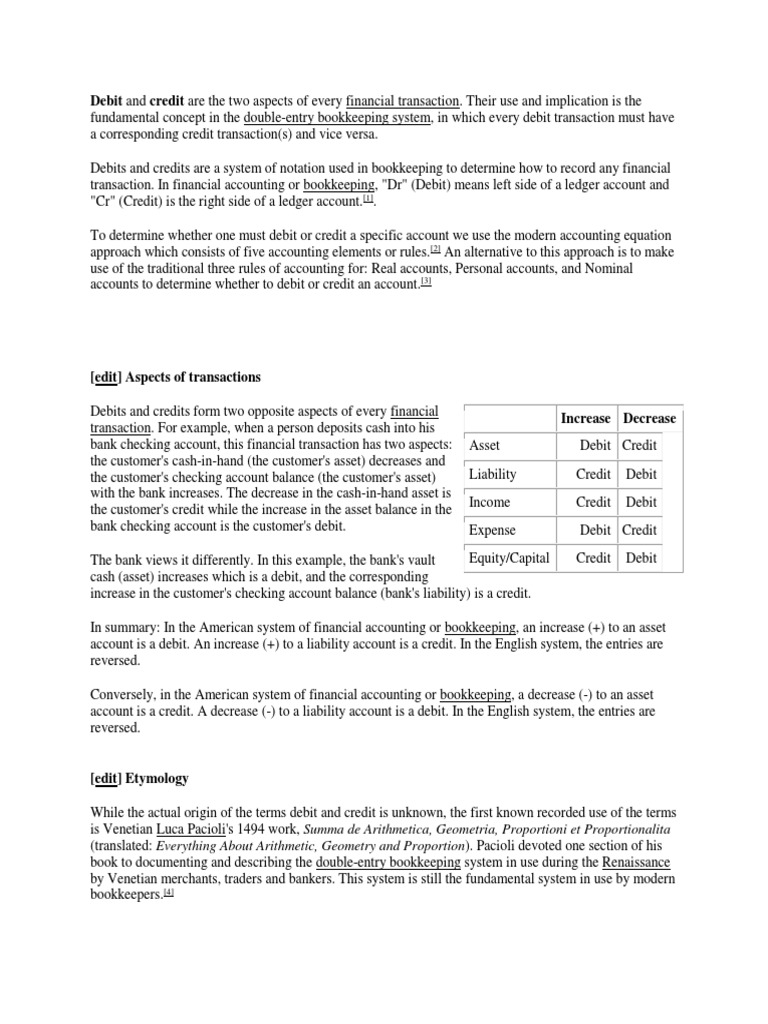 Debit and Credit Are The Two Aspects of Every Financial Transaction ...