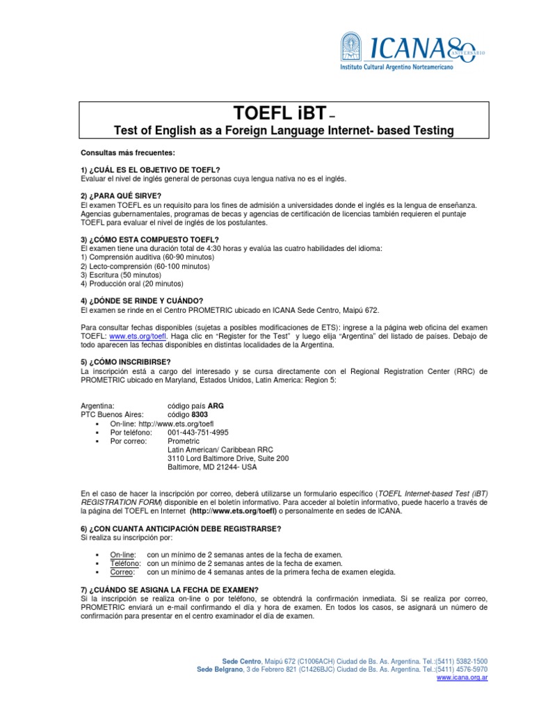 TOEFL | PDF | Prueba de Inglés como Lengua Extranjera | Internet