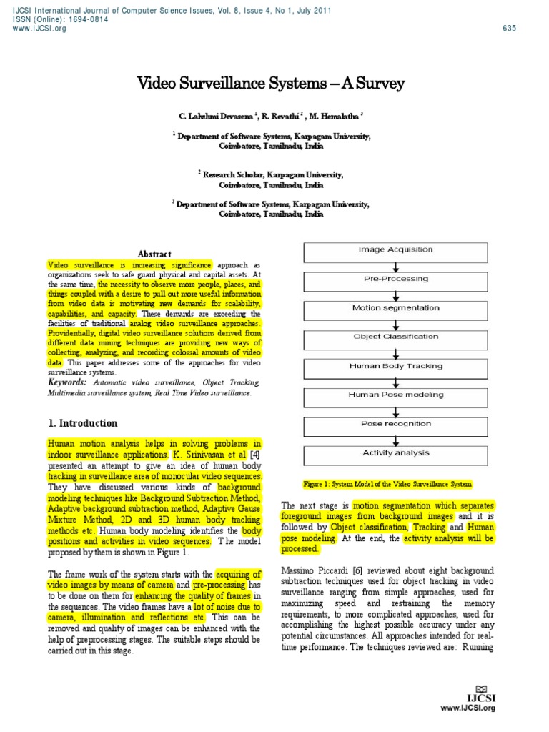 Video Surveillance Systems - A Survey: Keywords | PDF | Image ...