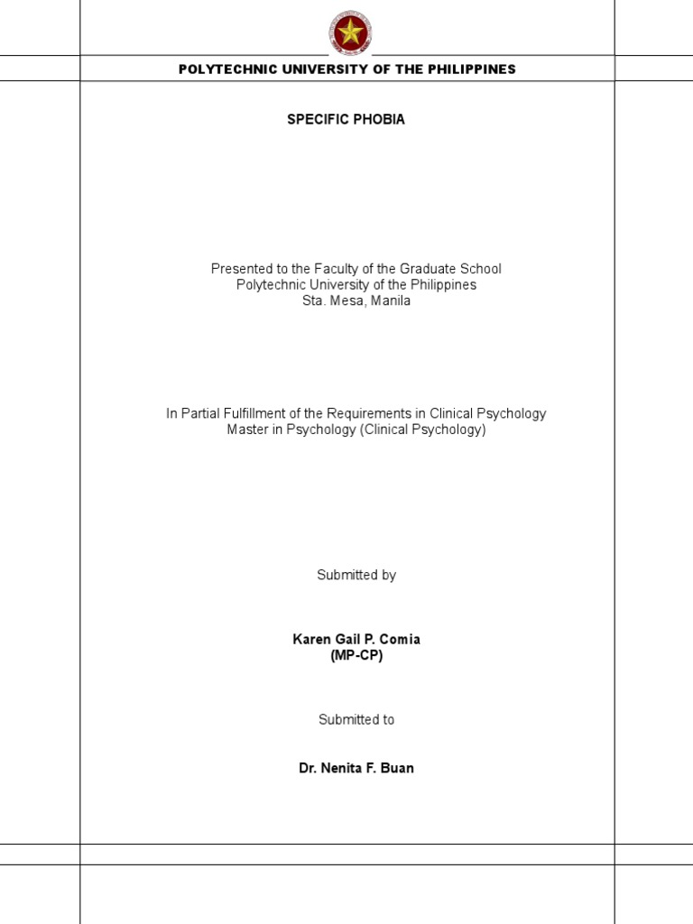Specific Phobia Written Report | PDF | Phobia | Anxiety Disorder