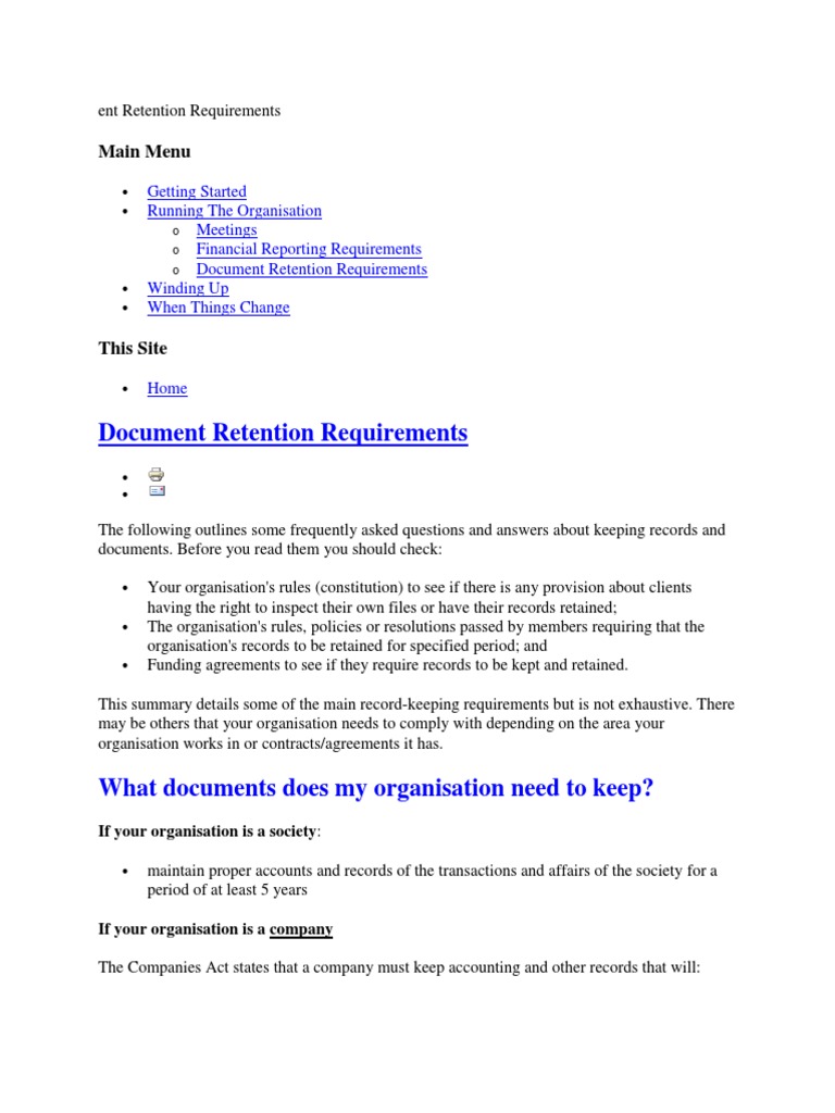 Document Retention Requirements Guide | PDF | Iso 9000 | Charitable ...