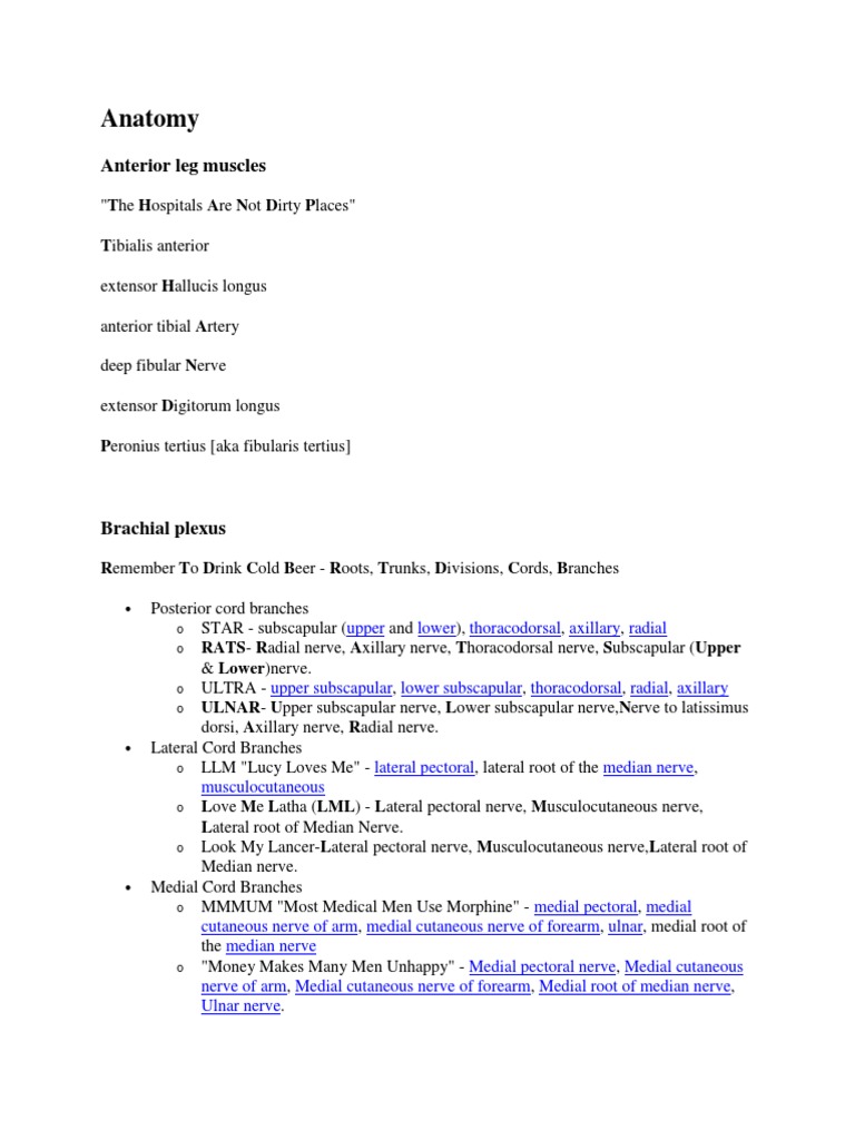 Anatomy Mnemonics: A Comprehensive Collection of Memory Aids for Key ...