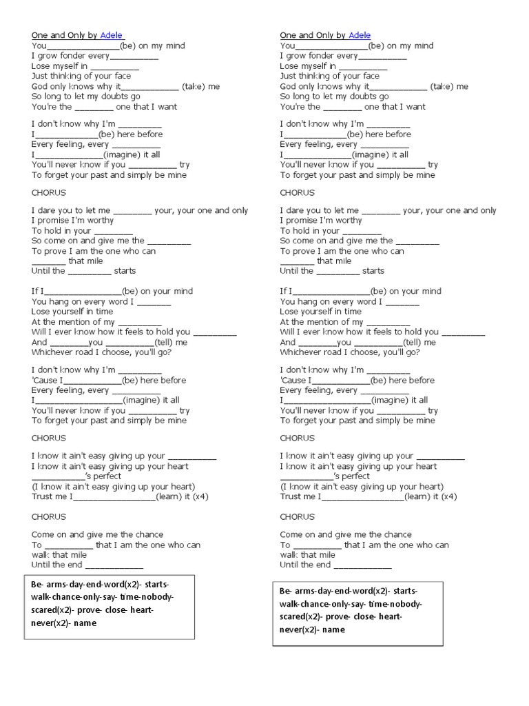 Adele's "One and Only" Lyrics Analysis | PDF | Self-Improvement