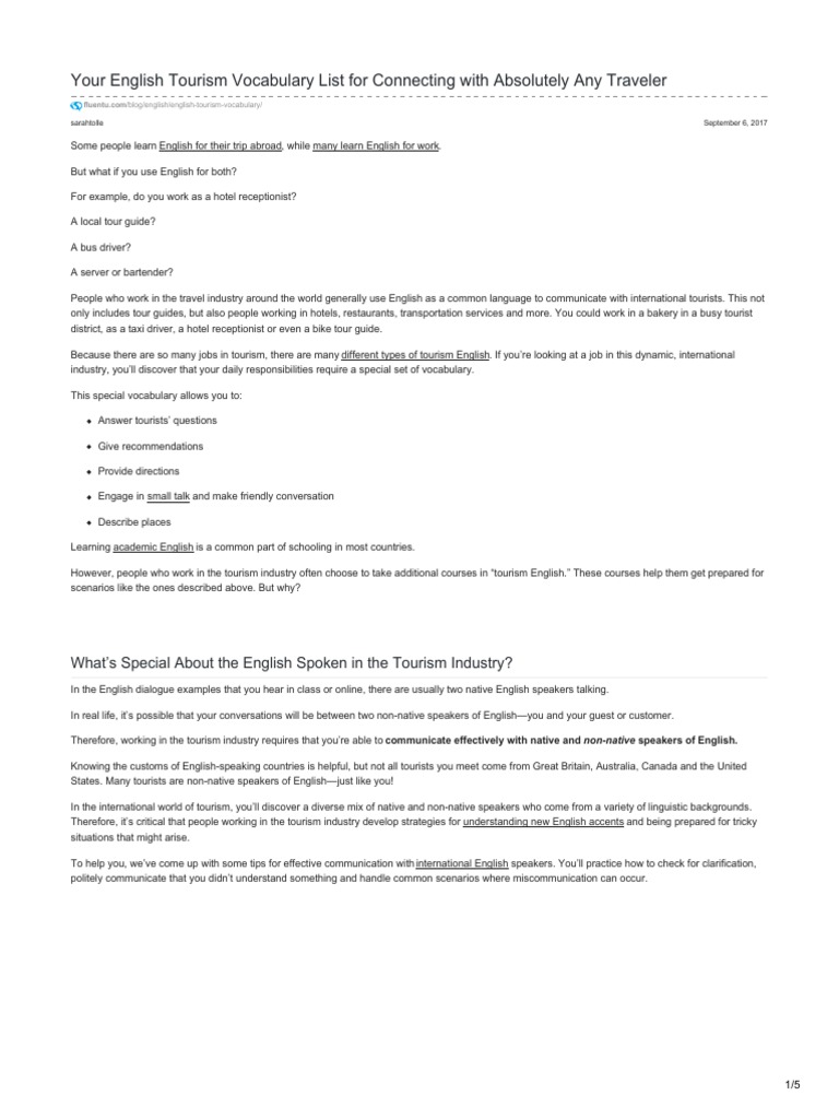 English Tourism Vocabulary TH | PDF | Tourism | English Language