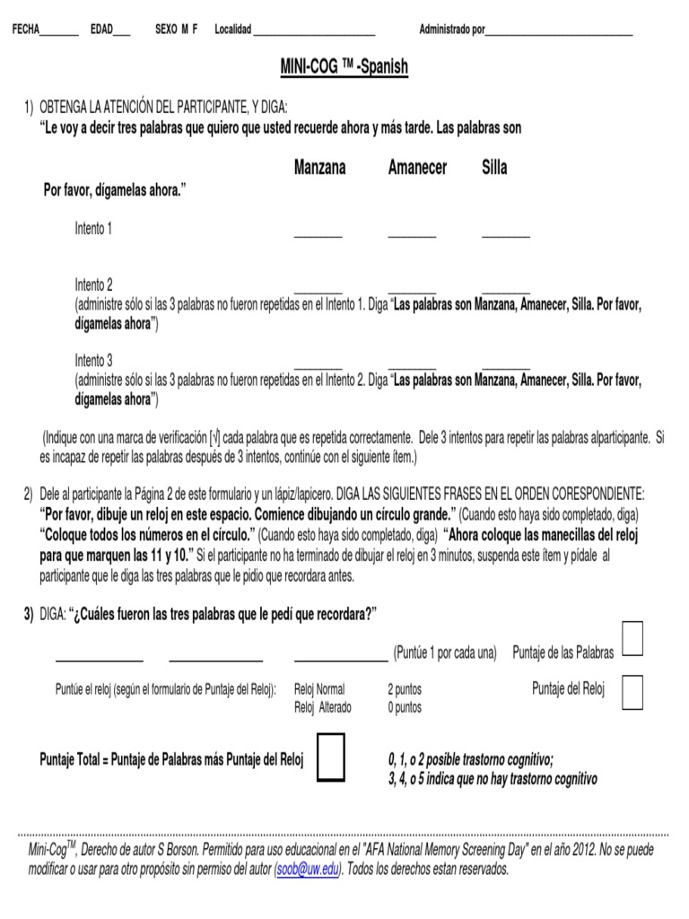 Mini Cog Spanish PDF | PDF | Reloj