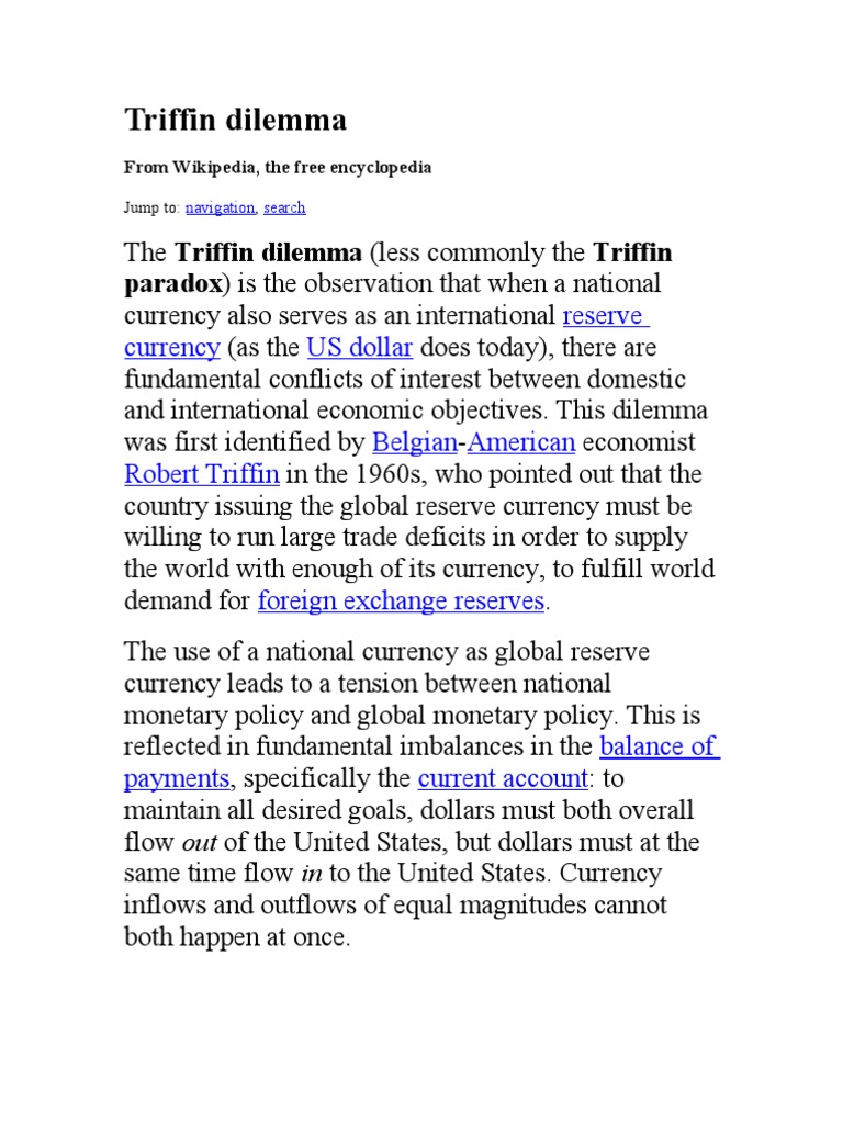 Triffin Dilemma | PDF | International Trade | Banking Triffin Dilemma | PDF | International Trade | Banking