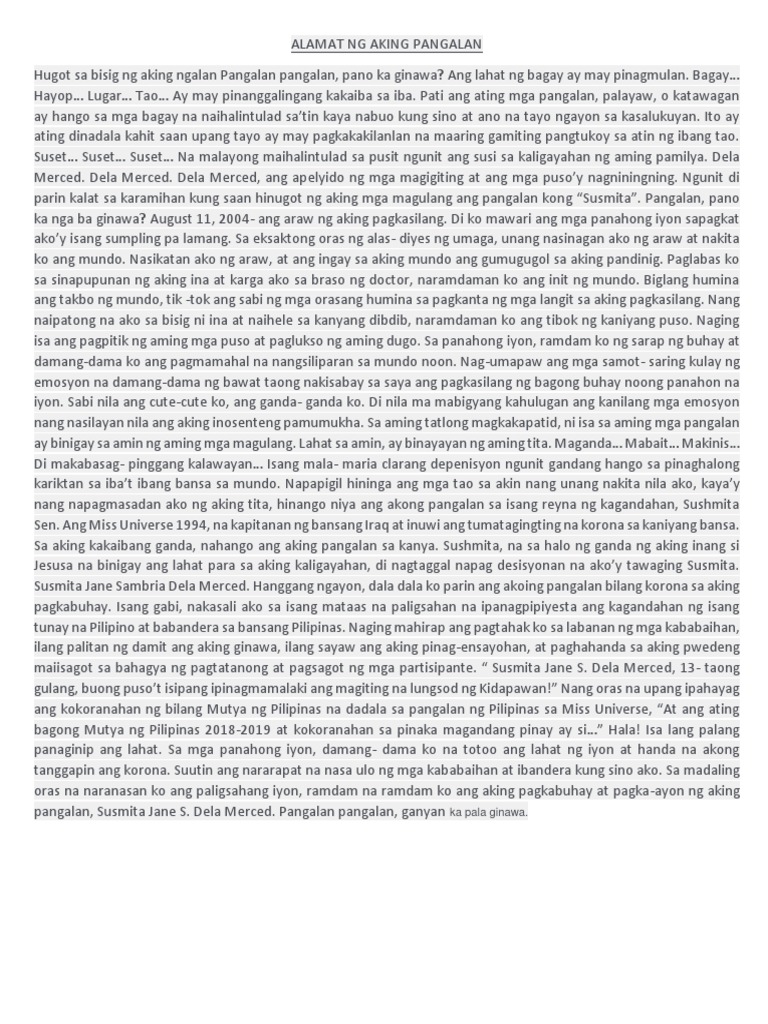 Alamat NG Aking Pangalan | PDF