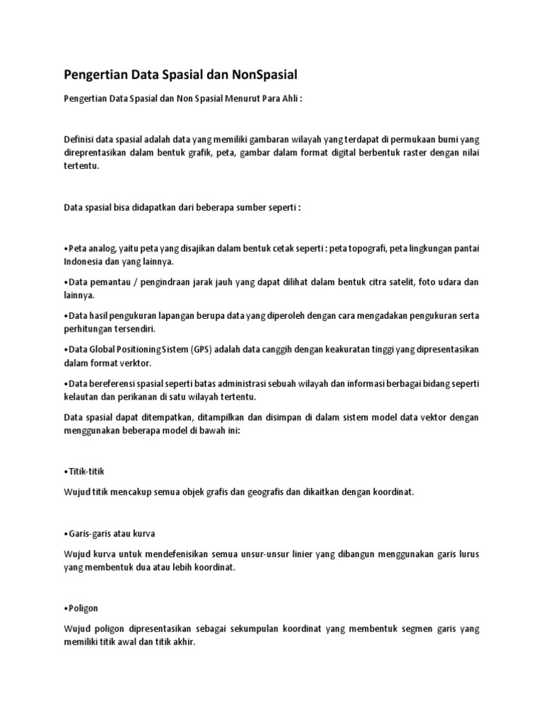 Pengertian Data Spasial Dan NonSpasial PDF | PDF