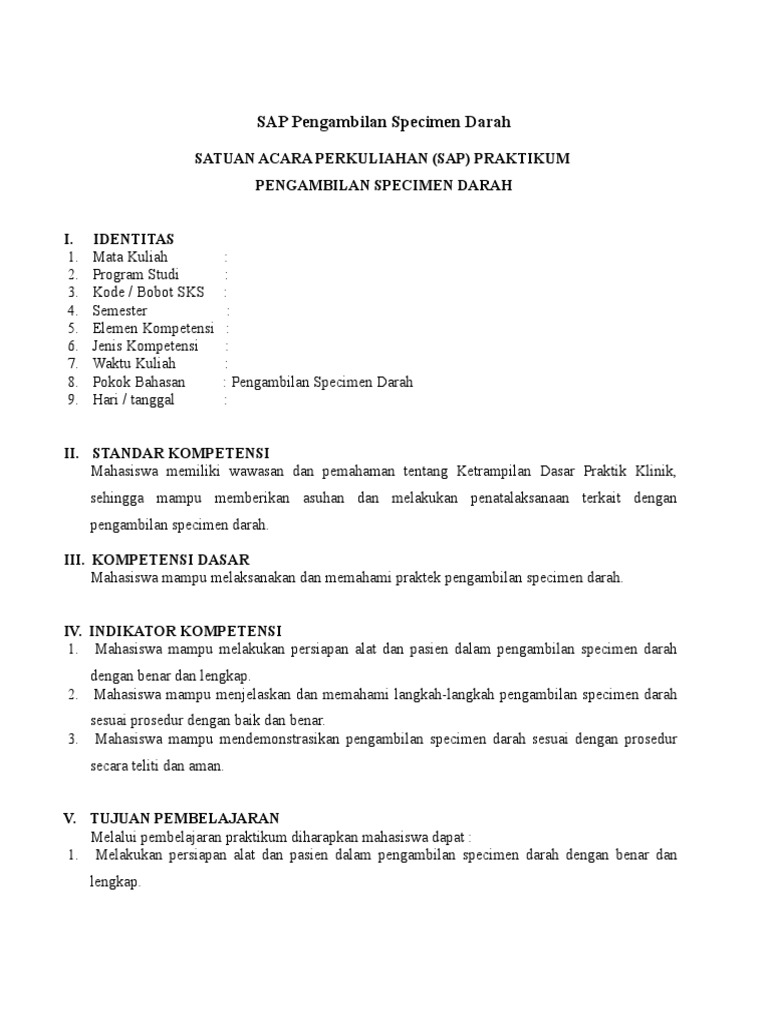 SAP Pengambilan Specimen Darah | PDF | Sains & Matematika