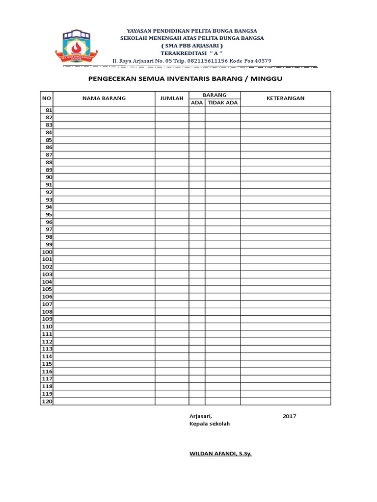 Format Pengecekan Inventaris Barang | PDF