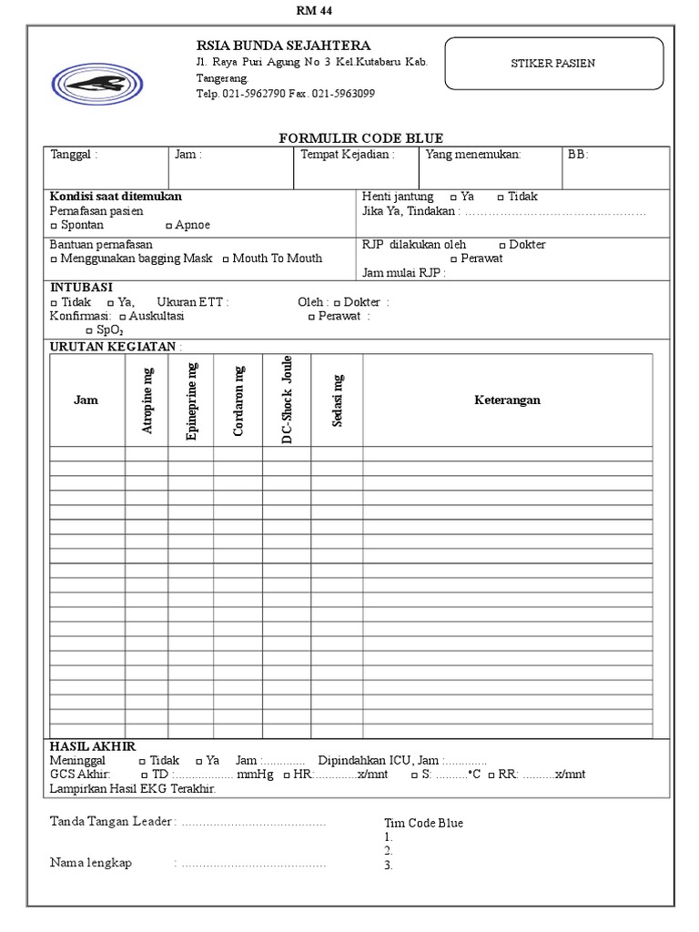 Formulir Code Blue | PDF