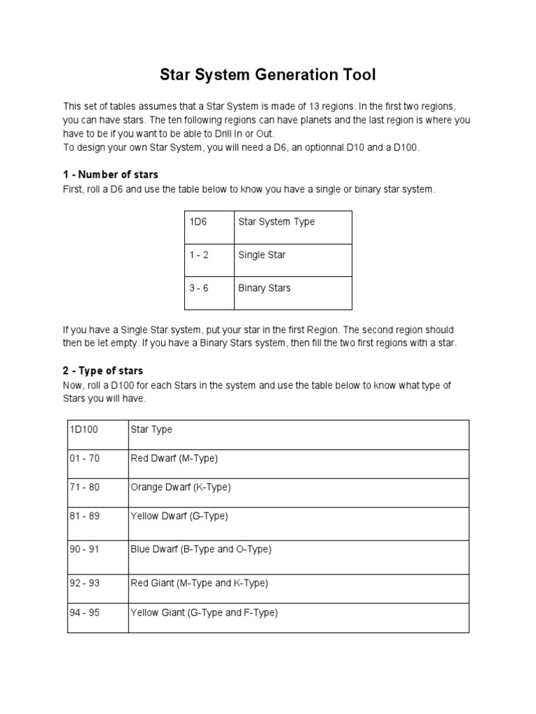 Star System Generation Tool | PDF | Stars | Planets