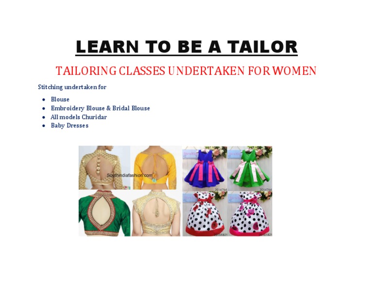 Learn To Be A Tailor: Tailoring Classes Undertaken For Women | PDF ...