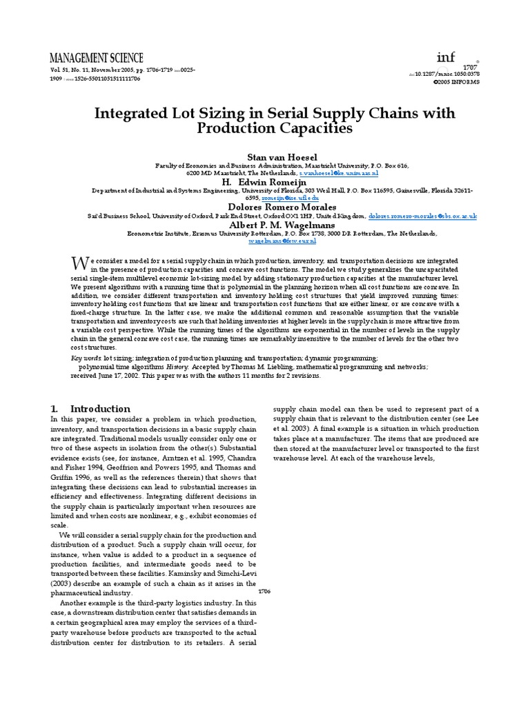 Integrated Lot Sizing in Serial Supply Chains With Production ...