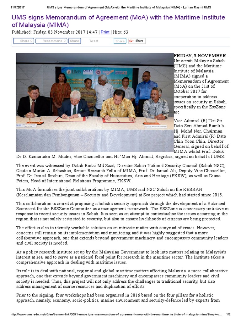 UMS and MIMA Sign MoA for Security Collaboration | PDF | Malaysia ...