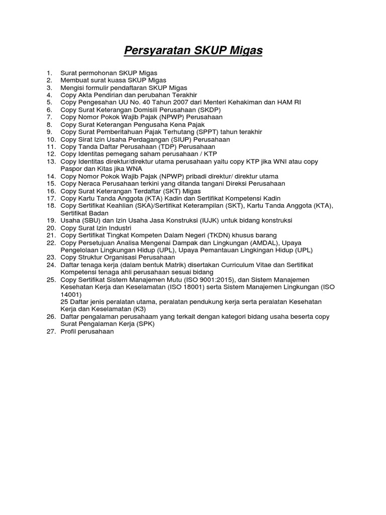 Persyaratan SKUP Migas | PDF | Bisnis