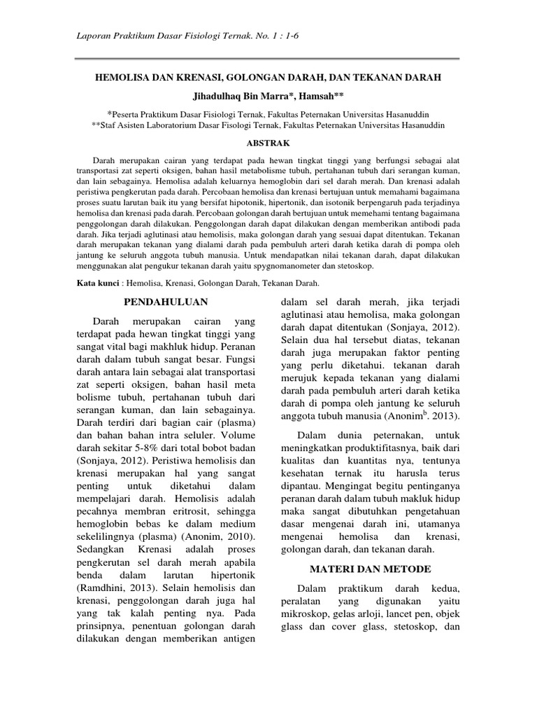 Hemolisa Dan Krenasi Golongan Darah Dan PDF | PDF