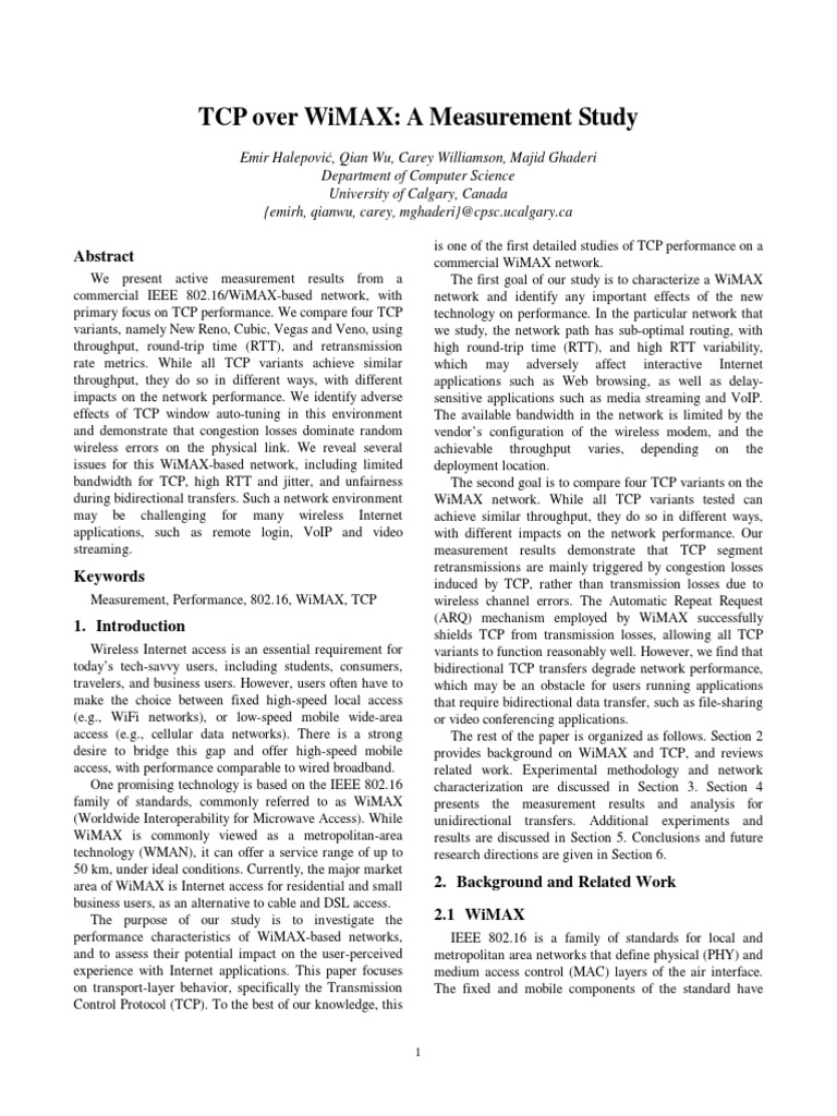 TCP Over Wimax: A Measurement Study | PDF | Network Congestion | Transmission Control Protocol