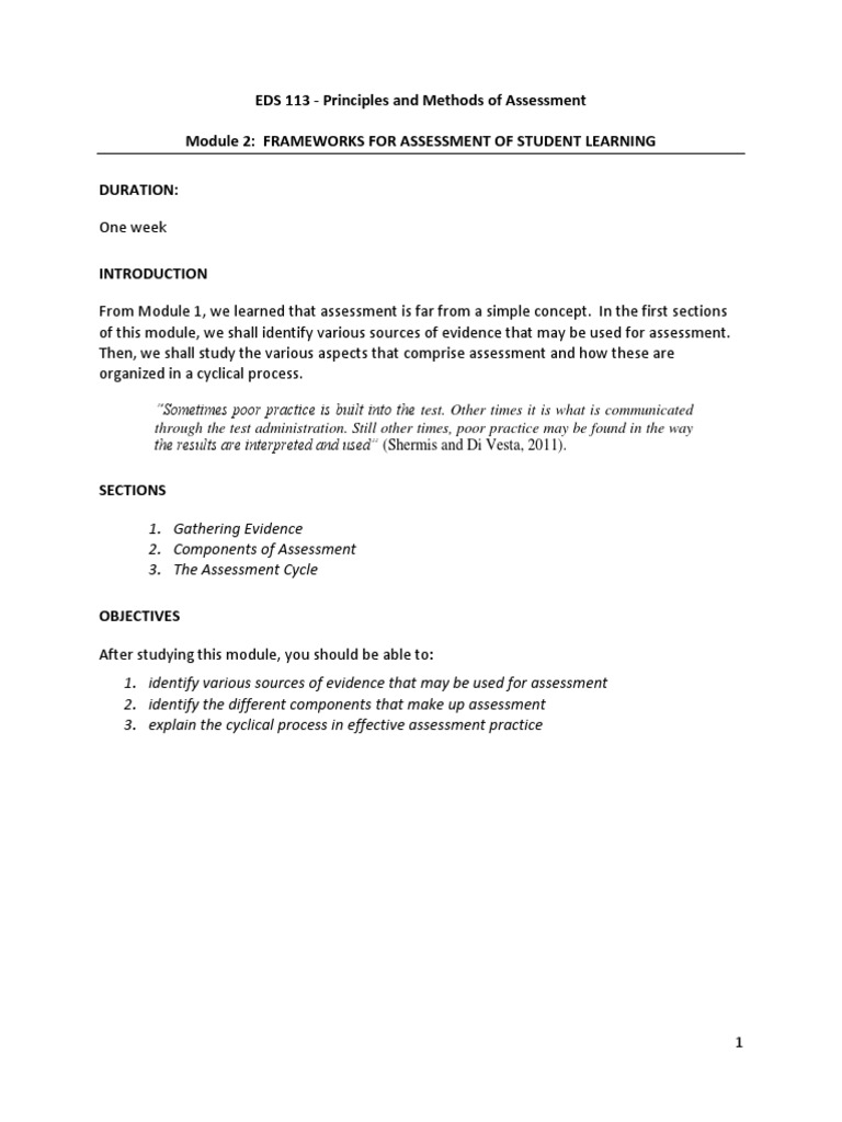1 EDS 113 Module 2 2018 Assessment Frameworks | PDF | Educational ...