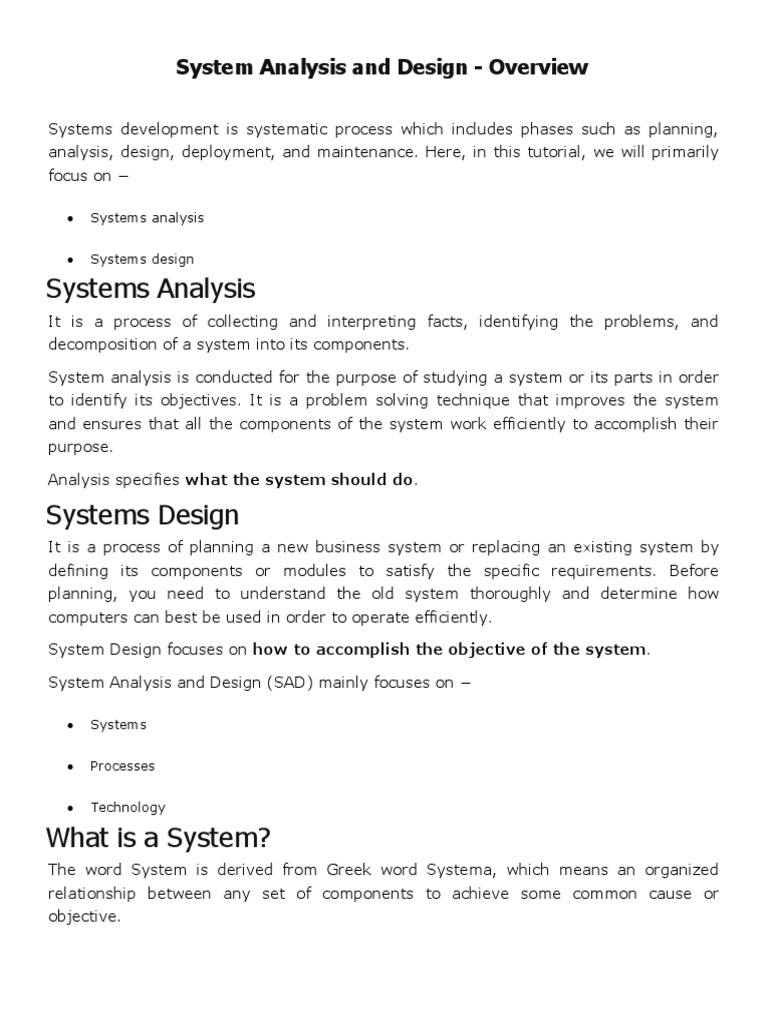 Overview of System Analysis and Design | PDF | Feasibility Study | Data ...