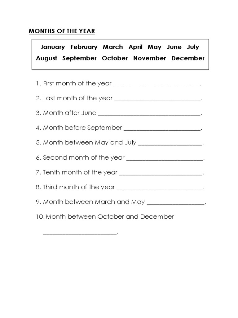 Months of the Year Quiz | PDF